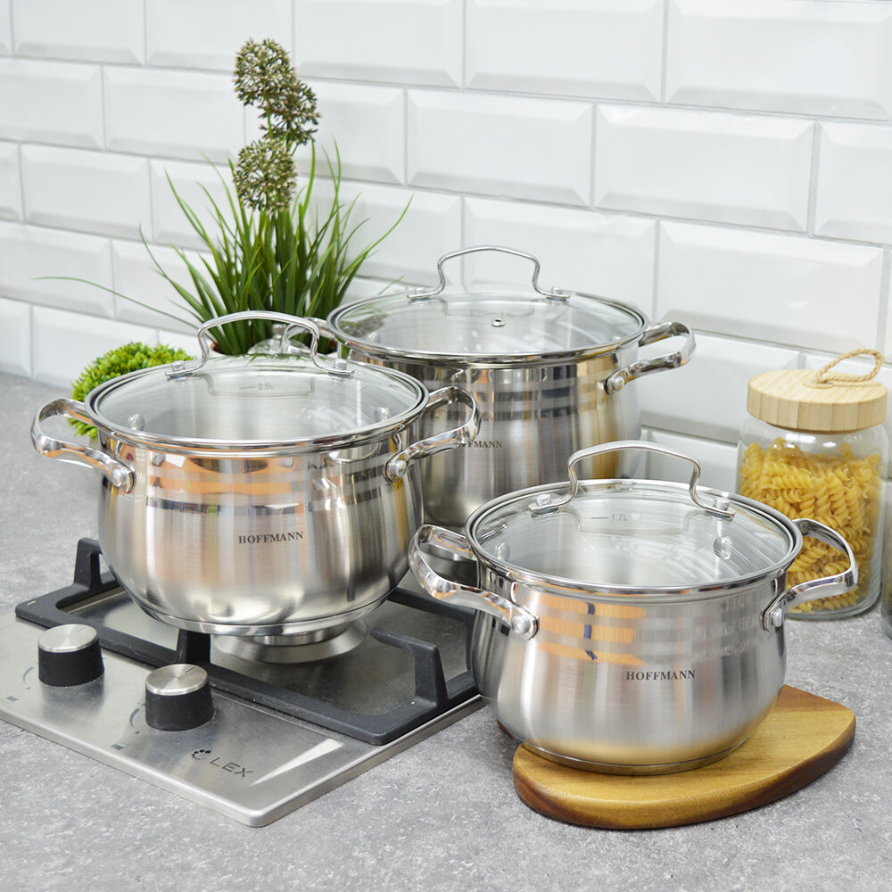 Набор кастрюль 3 предмета (1.9л, 2.8л, 3.7л) нерж, индукция, НМ 54006