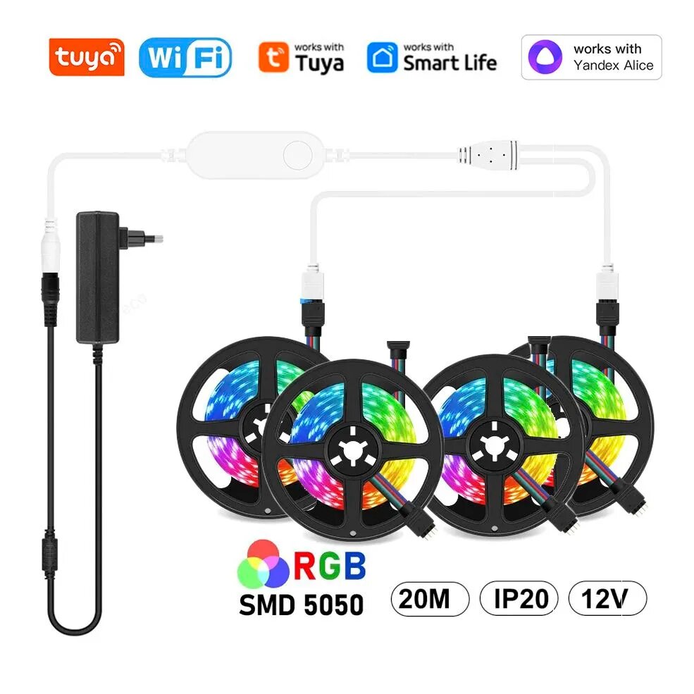 HongDiJia Светодиодная лента 20M RGB SMD 5050 IP20 12V для гостиной