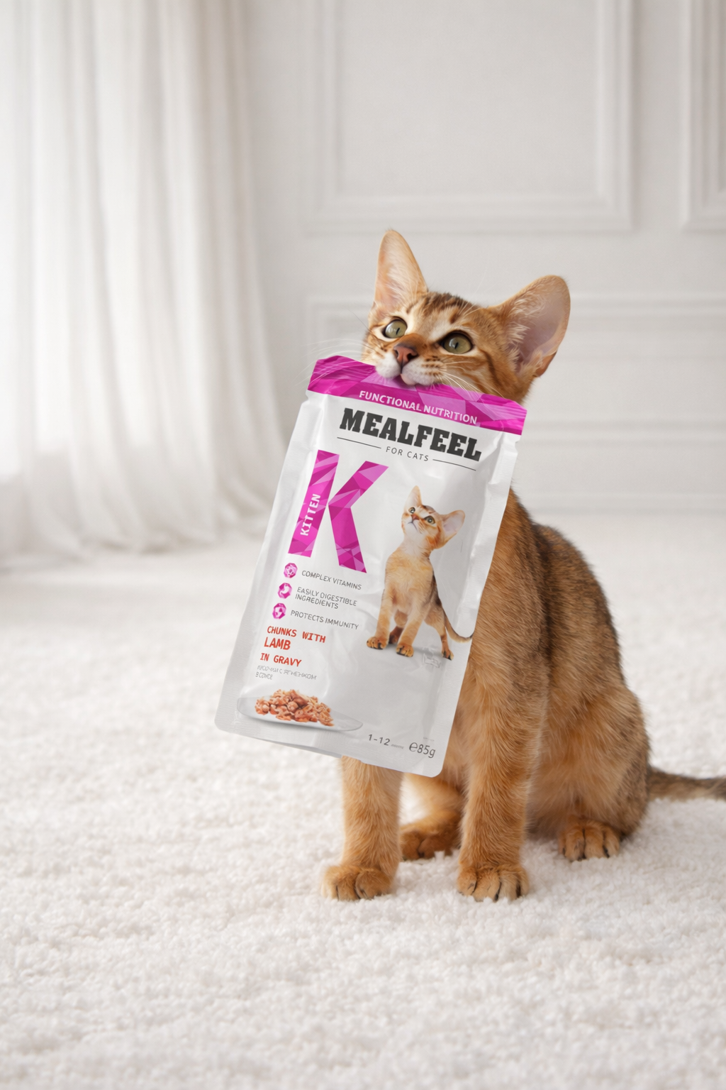 Влажный корм Mealfeel для котят, кусочки с ягненком в соусе, 14 шт по 85 гр