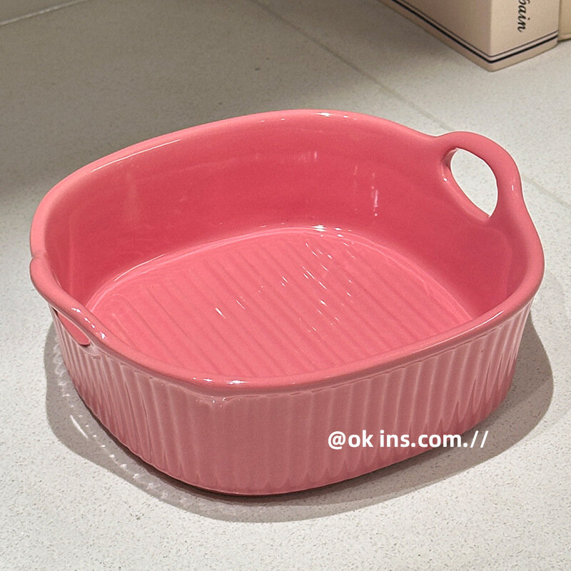 Керамическая чаша для выпечки в скандинавском стиле с двумя ручками, специальная чаша для микроволновой печи, салатница для выпечки