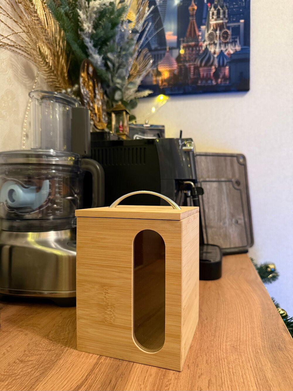 Банки для сыпучих продуктов, контейнер для хранения Bambuchka, 13х13х18 см, натуральный бамбук