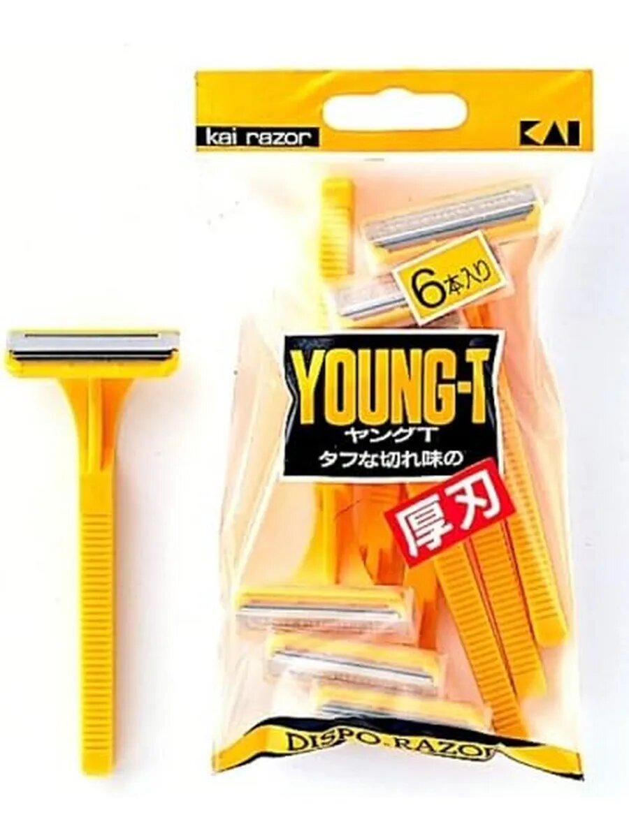 KAI Бритва одноразовая Razor Dispo Young компактная одно лезвие для чувствительной или молодой кожи, 6 шт. набор