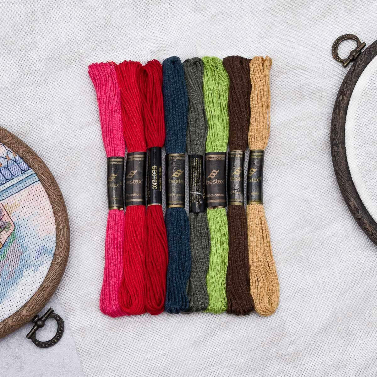 Мулине набор разноцветный Bestex, мерсеризованный хлопок, 8 шт*8 м