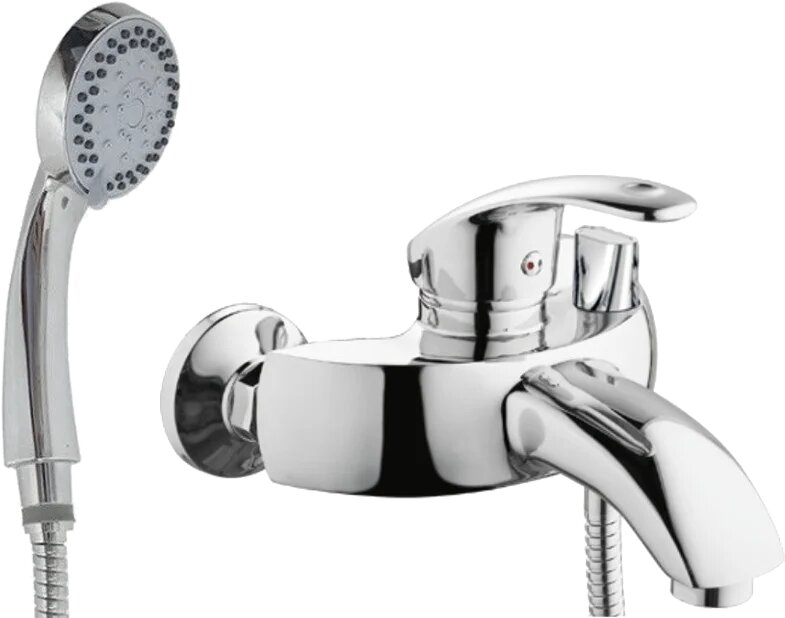 Смеситель для ванны с душем Haiba HB3221 с душевым гарнитуром, настенный, однорычажный, хром, глянцевый, латунный, с керамическим картриджем