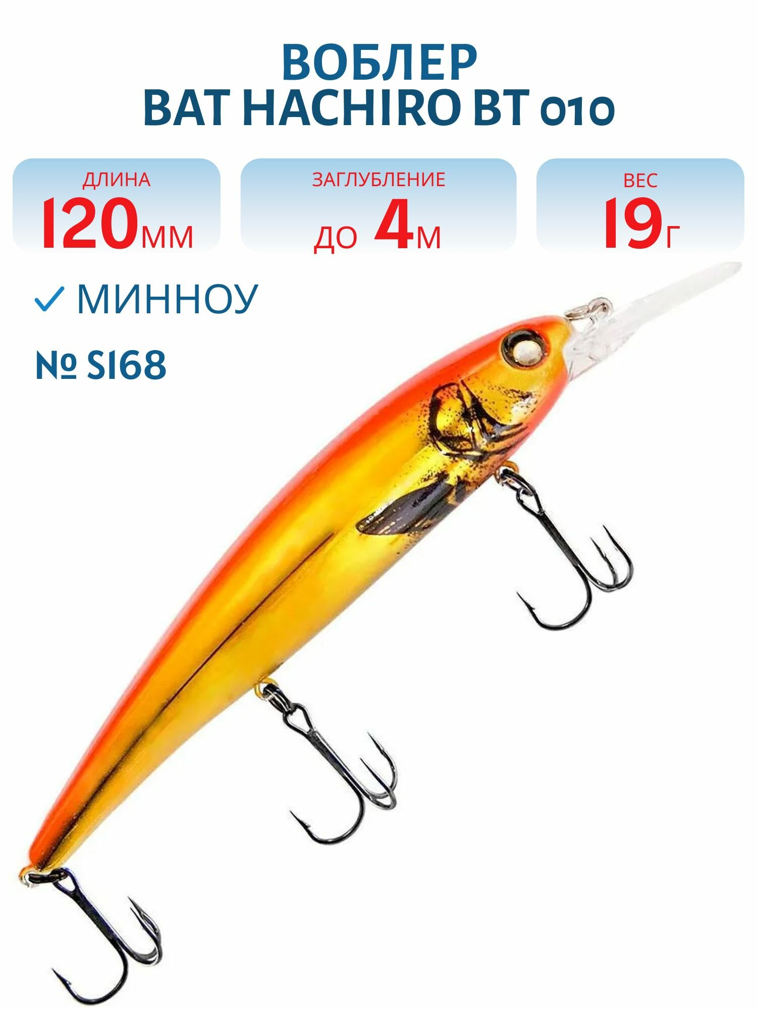 Воблер BAT HACHIRO BT 010, 120мм, 19 гр, 0-4 м, цвет #S168