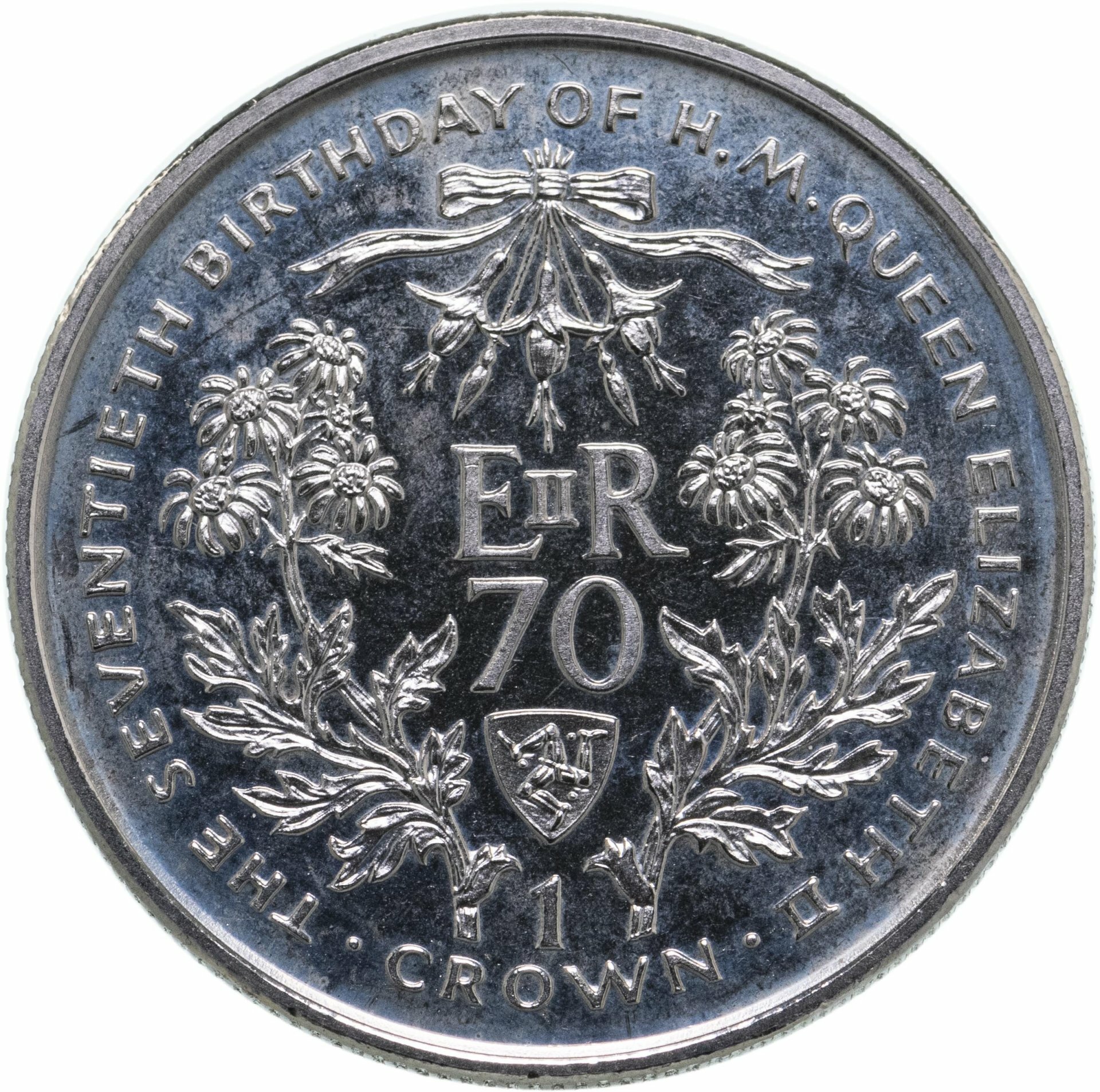 Остров Мэн 1 крона crown 1996 70 лет со дня рождения Королевы Елизаветы II, Мельхиор медь-никель, в сохранности UNC
