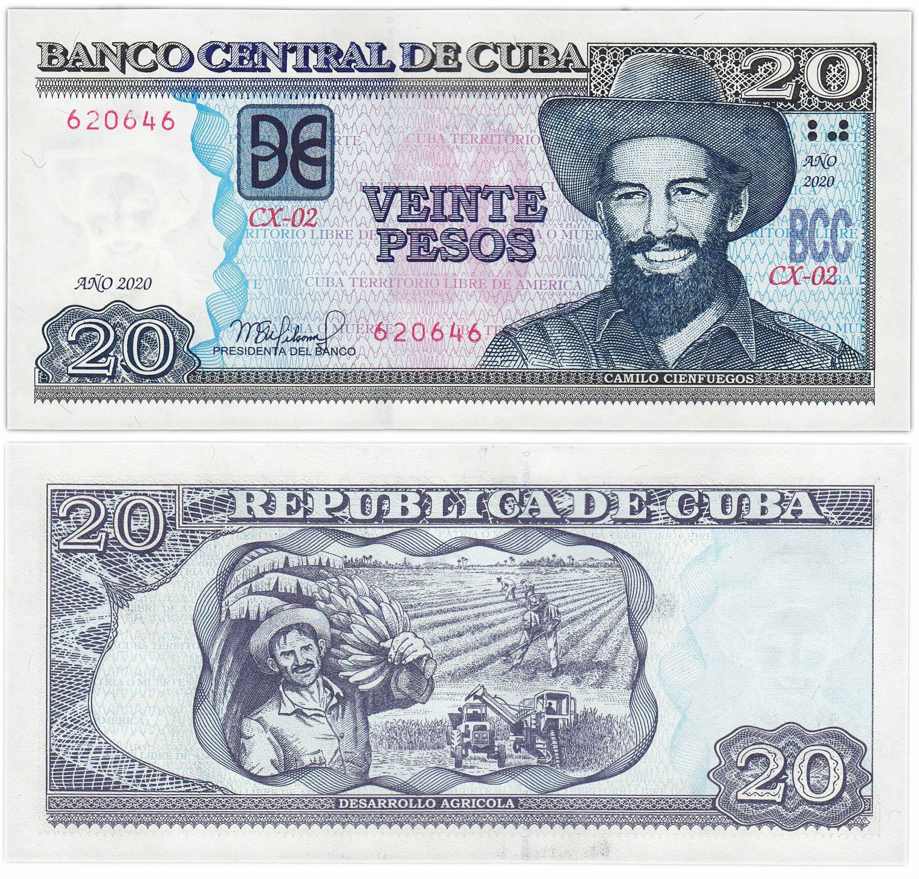 Куба 20 песо 2020 год "Сбор бананов, Развитие сельского хозяйства" Р-122