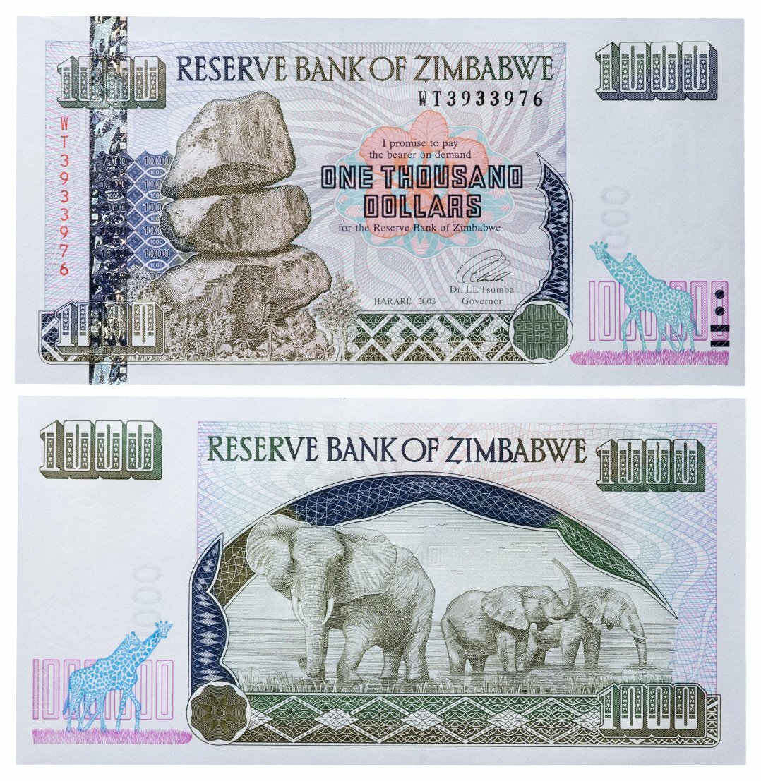 Зимбабве 1000 долларов 2003 пресс