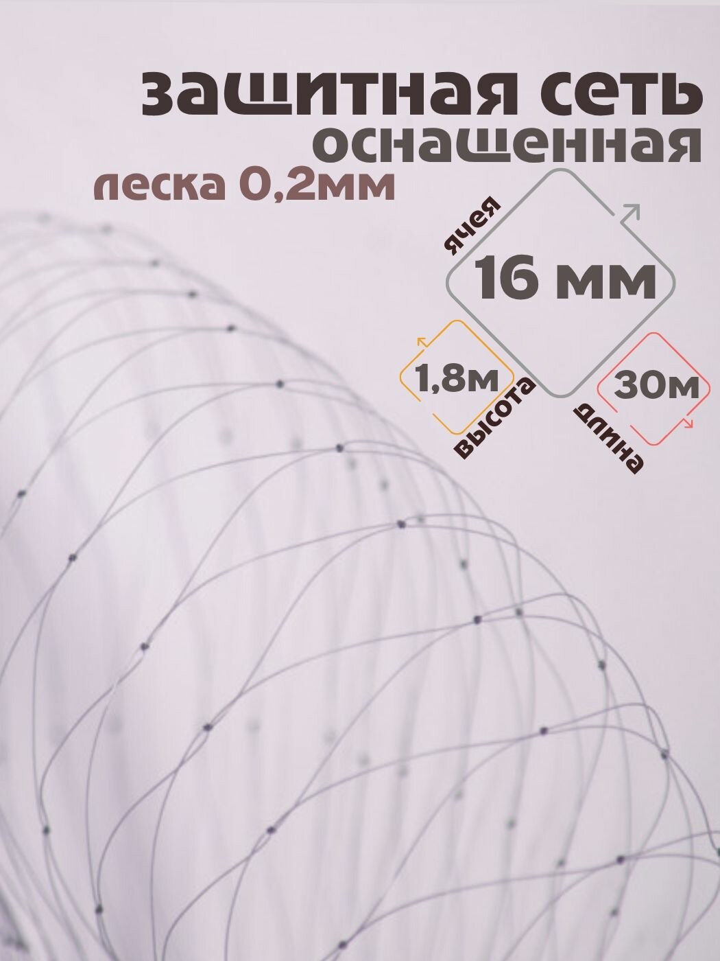 Финка сеть защитная 16 мм: 1,8м-30м (0,2мм) интерьер и сад