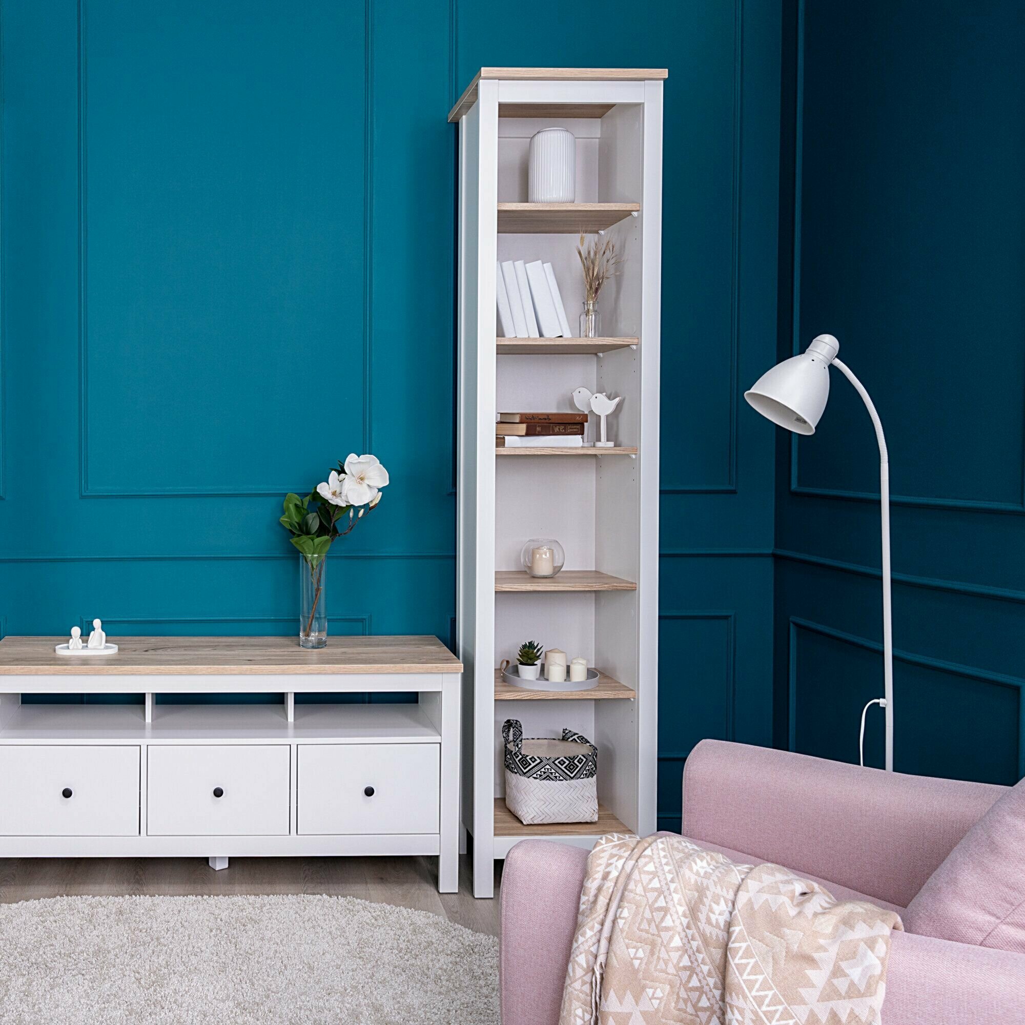 Стеллаж Сага, 50х42х215 см, белый/ясень, ГУД лакк