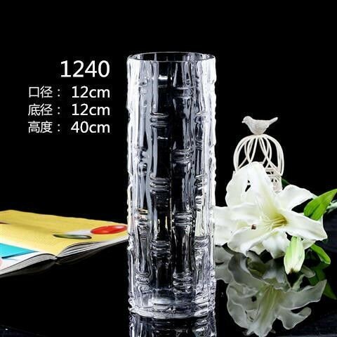 Очень большая ваза из стекла Lucky Bamboo, прозрачная, для цветов, серебряная ива, утолщенный цилиндр, прямая, высота 40 см, 50cm большого размера