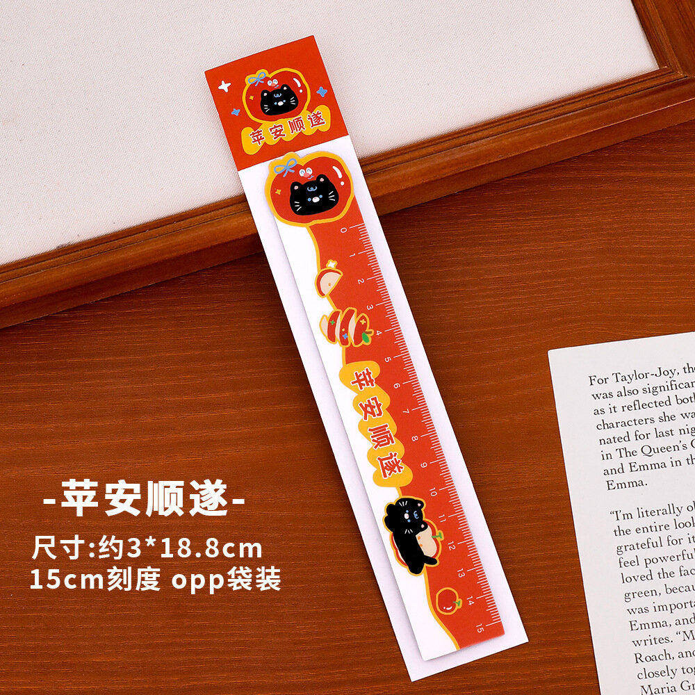 Магнитная закладка-линейка в виде мультяшного яблока, гибкая линейка для студентов, милые девичьи вдохновляющие канцелярские принадлежности, магнитная прямая линейка