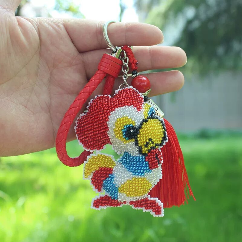 Брелок для ключей с вышивкой крестиком и бисером, символы 12 знаков зодиака: Крыса, Обезьяна, Бык, Лошадь, Петух,