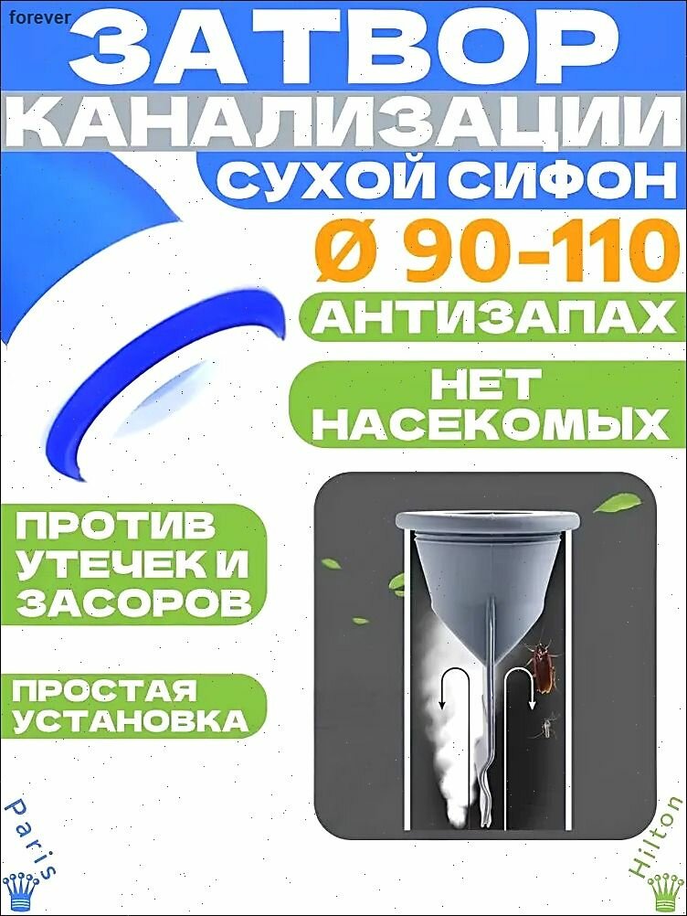 Сифон, сухой клапан для труб 90-110 мм и канализации / Обратный, силиконовый затвор