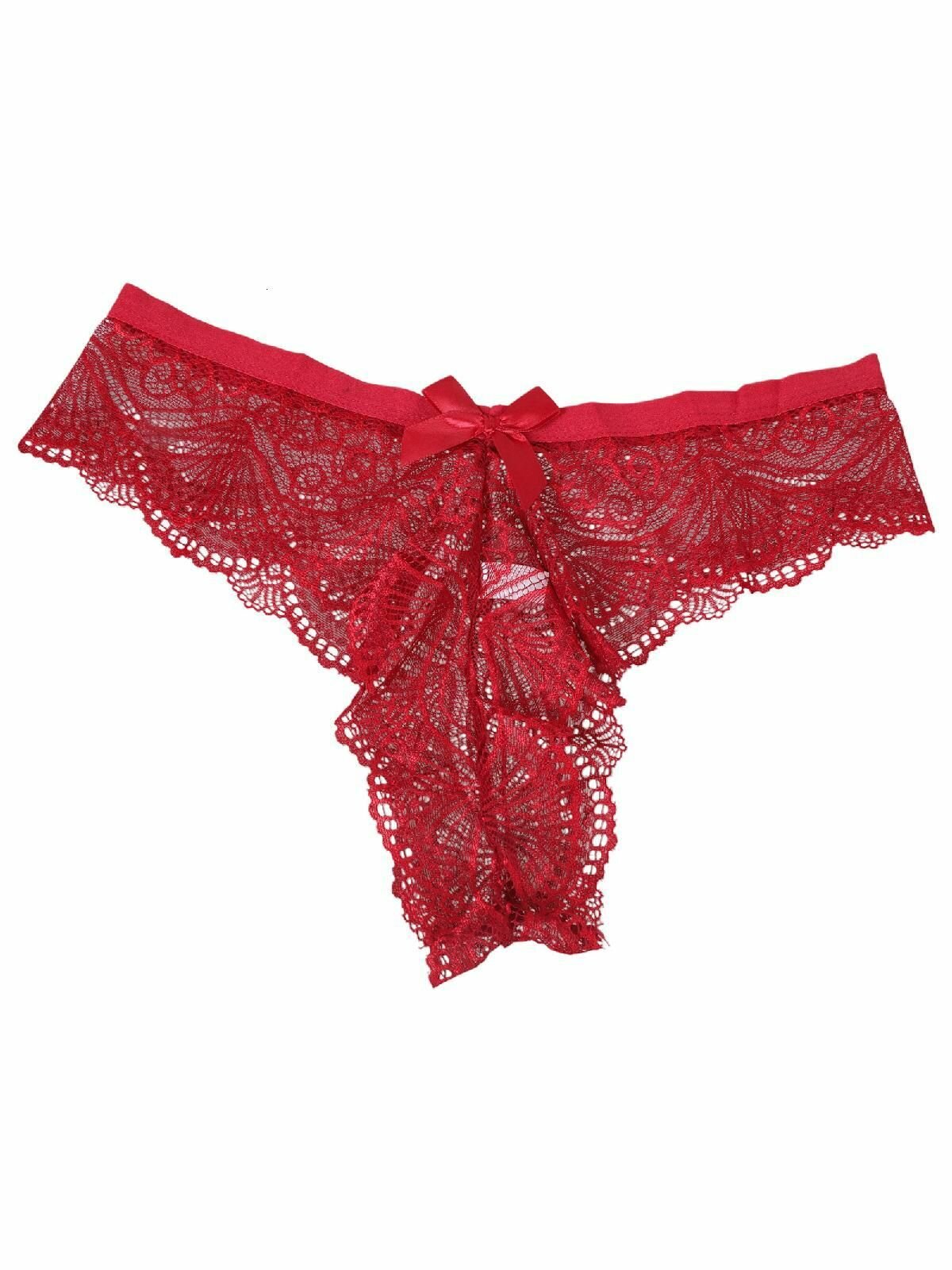 Женские стринги-бикини с кружевом, Бургундский - M