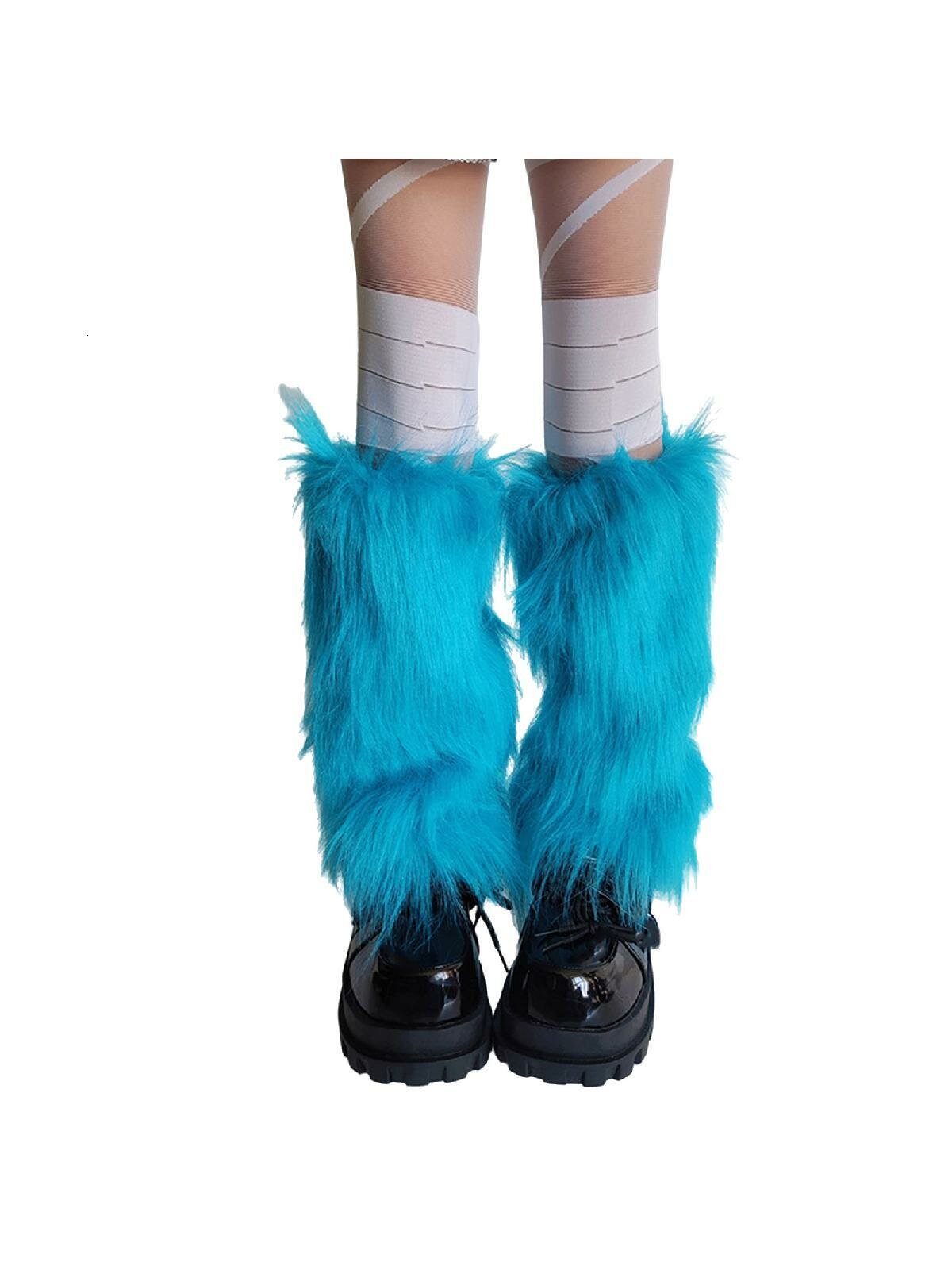 Синие пушистые наколенники для женщин, Голубое озеро - 40