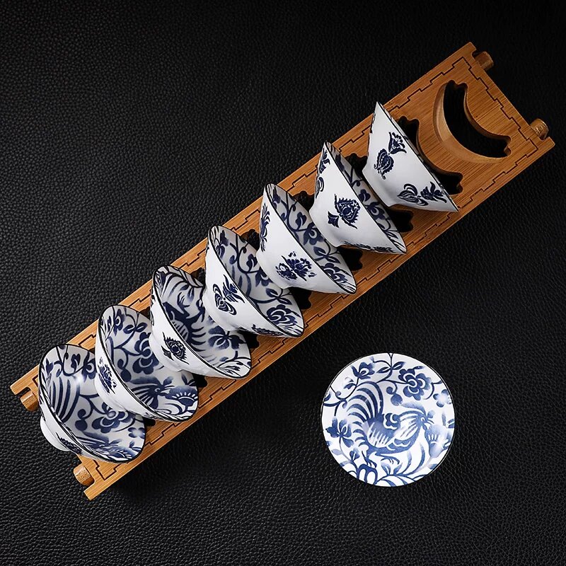 Ретро набор чайных чашек с подставкой в виде четырехногой ножки, 8 шт, вместимость до 200 мл