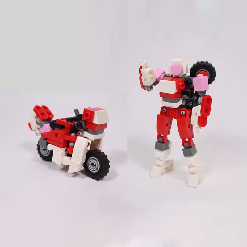 Строительные блоки MOC, трансформирующий мех мотоцикла, маленькая креативная собранная модель робота, подарок