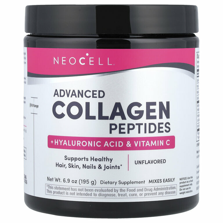 Neocell, Collagen+C & Hyaluronic Acid, пептиды коллагена с гиалуроновой кислотой и витамином C, 195г