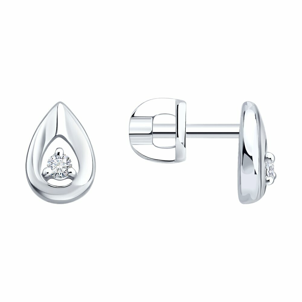 Серьги, серебро, 925 проба, родирование, бриллиант выращенный