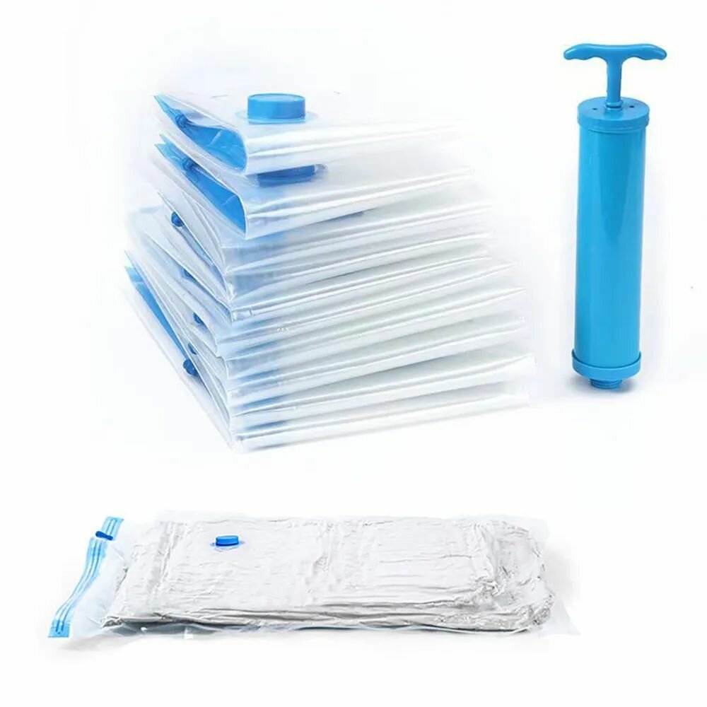 Утолщенные прозрачные вакуумные пакеты для хранения - компрессионные мешки для одежды и одеял с насосом