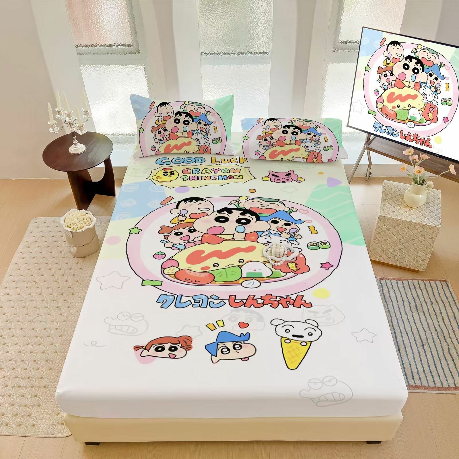 Простыня с изображением Шин-чана для детей, милый мультяшный дизайн, приятная для кожи и мягкая, одинарный чехол для матраса Simmons, двойной защитный чехол для кровати.