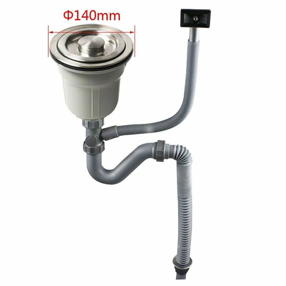 TALEA Сифон для кухонной мойки и раковины из металла, Выпуск для мойки 140mm, прямоугольным переливом Z6026C001