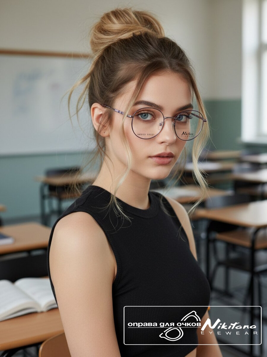 Оправа для очков Nikitana NK9101, женская, круглая, сиреневая, ободковая, металл