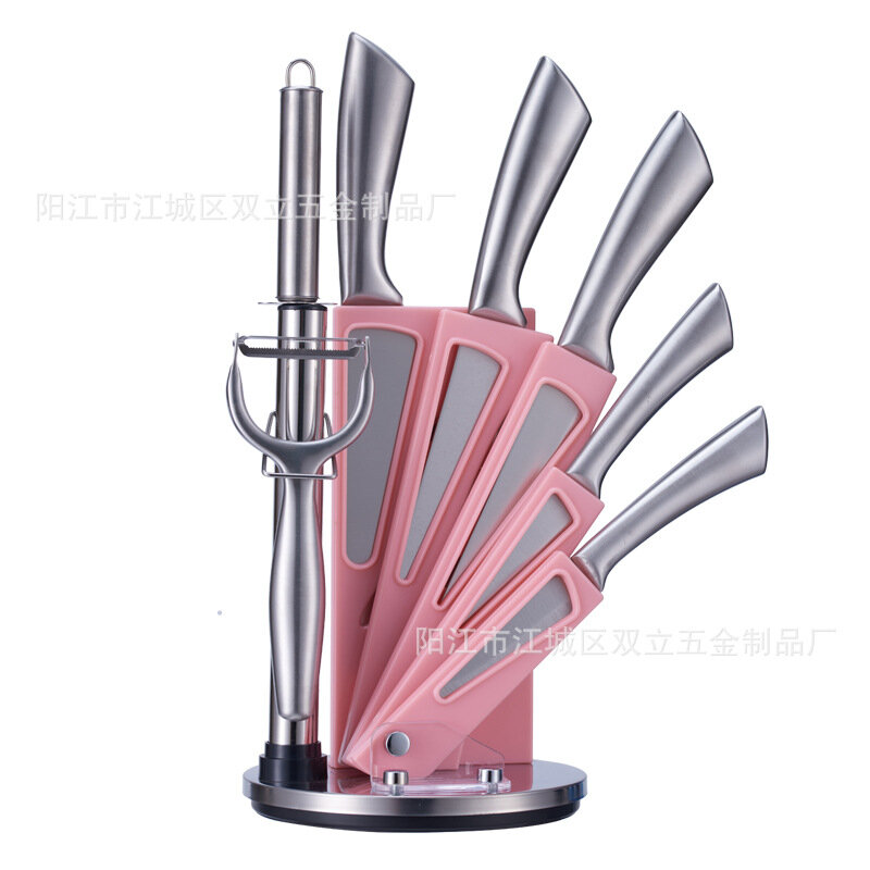 Набор кухонных ножей из нержавеющей стали, вращающийся набор Yangjiang, 8 предметов, стойка для ножей, горячая распродажа