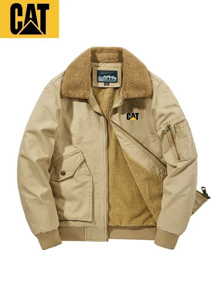 Куртка Caterpillar Мужская куртка-бомбер с искусственным мехом-утепленная рабочая куртка свободного кроя