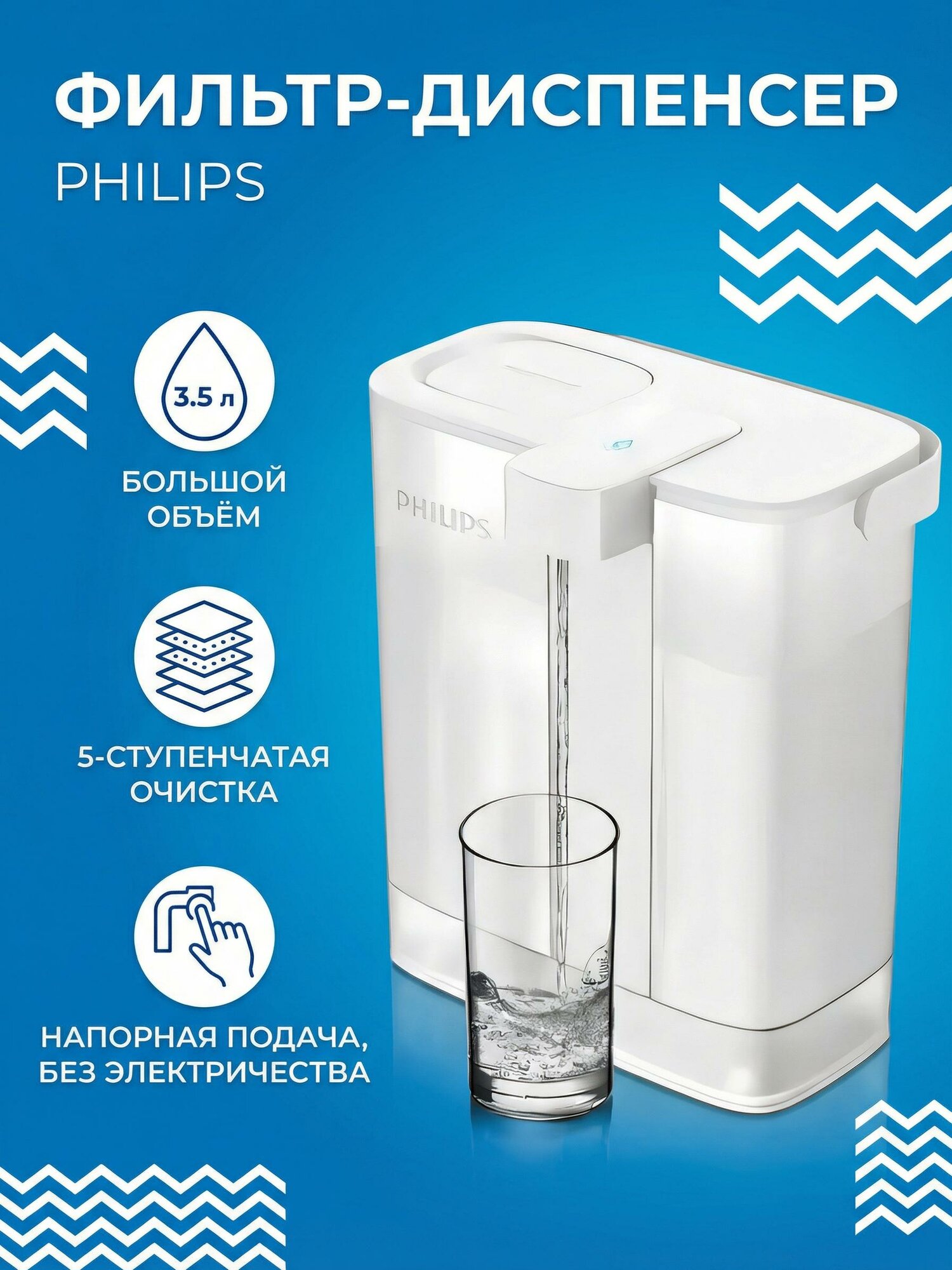 Фильтр-диспенсер для очистки воды Philips AWP2980WH белый (48970099309444)