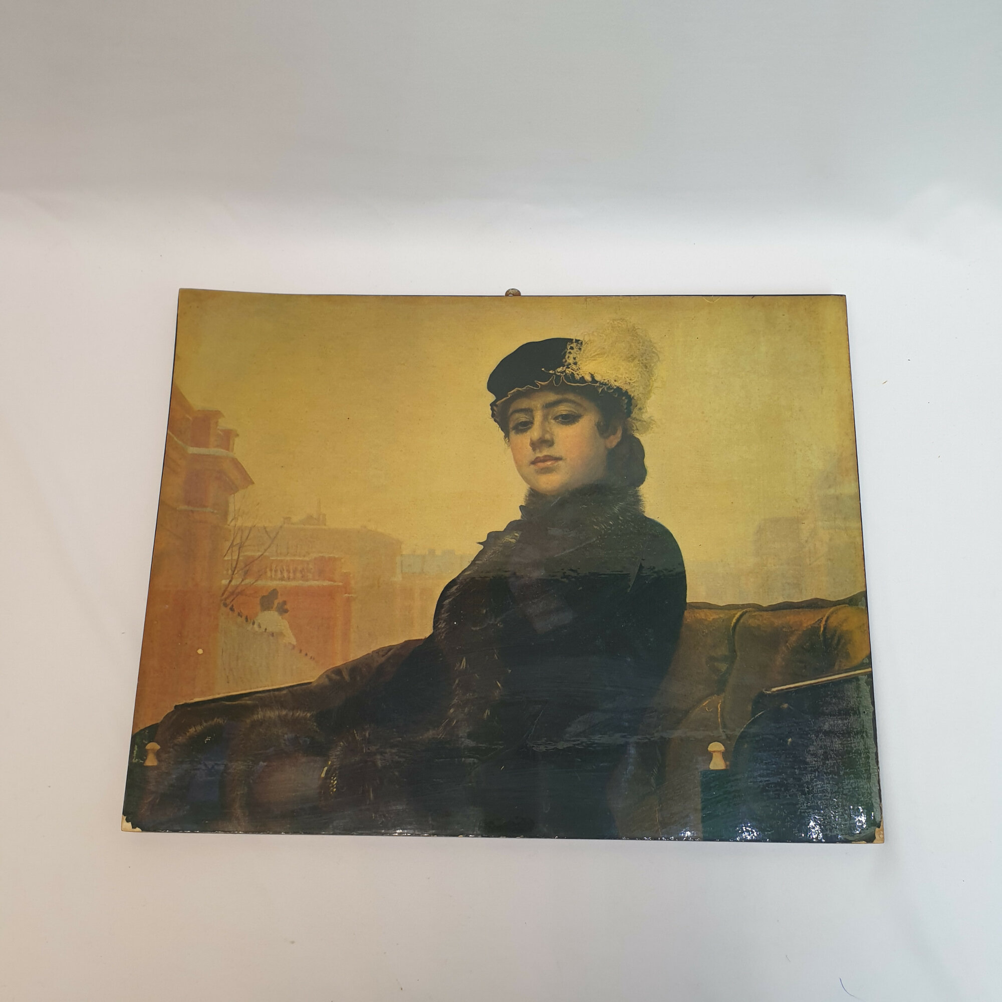 Репродукция картины И. Крамской, Неизвестная, 44х35, фотопечать, отслоение. Винтаж СССР