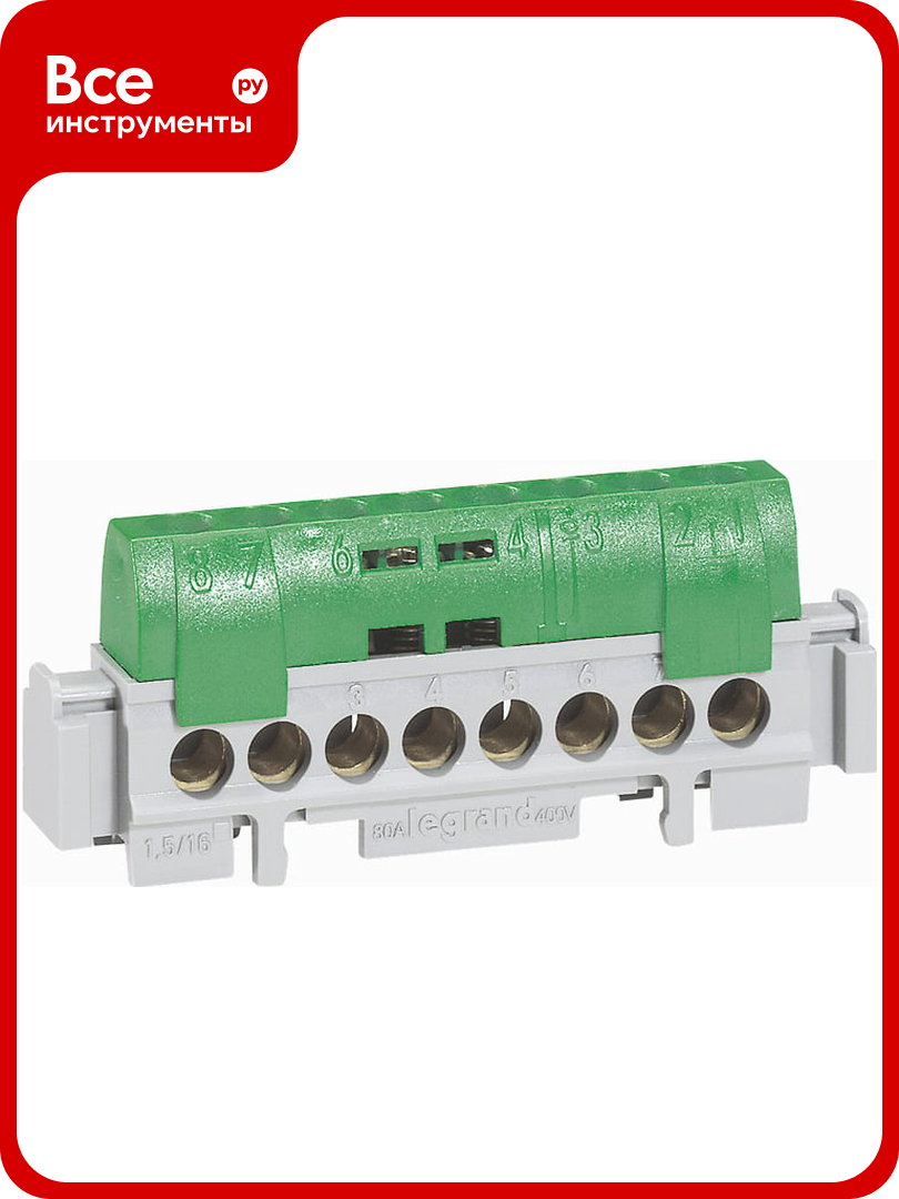 Клеммная колодка Legrand IP 2X земля 2x6-25мм2 32x1,5-16мм2 длина 276 мм 004838