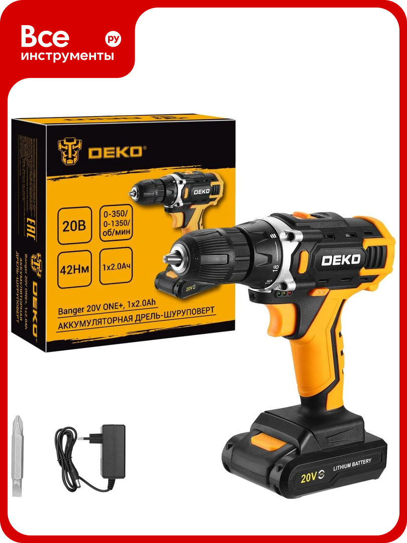 Аккумуляторная дрель-шуруповерт DEKO Banger 20V ONE+, 1x2.0Ач 083-1116