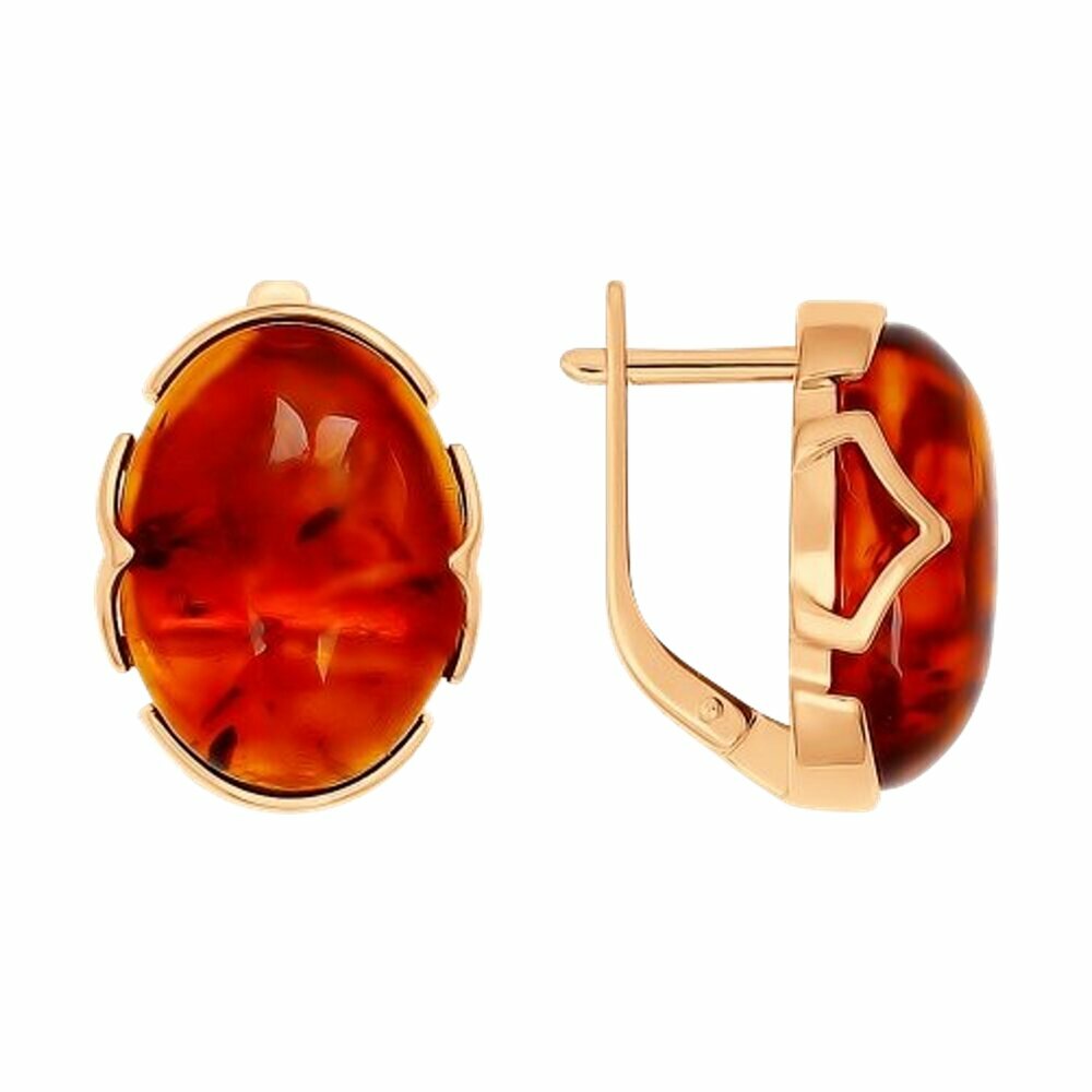 Серьги, серебро, 925 проба, золочение, янтарь прессованный