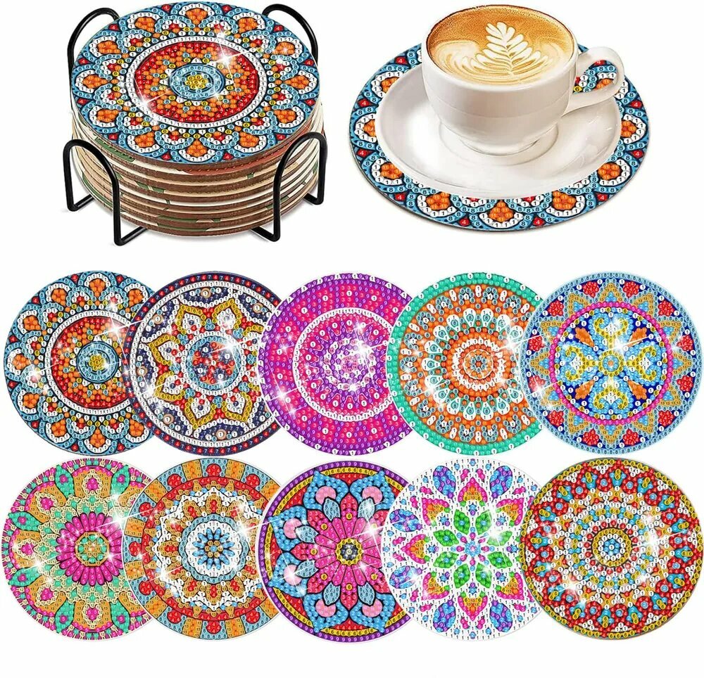 Алмазная мозаика Подставки под стакан 10шт Алмазная вышивка / картина стразами/Узор мандалы