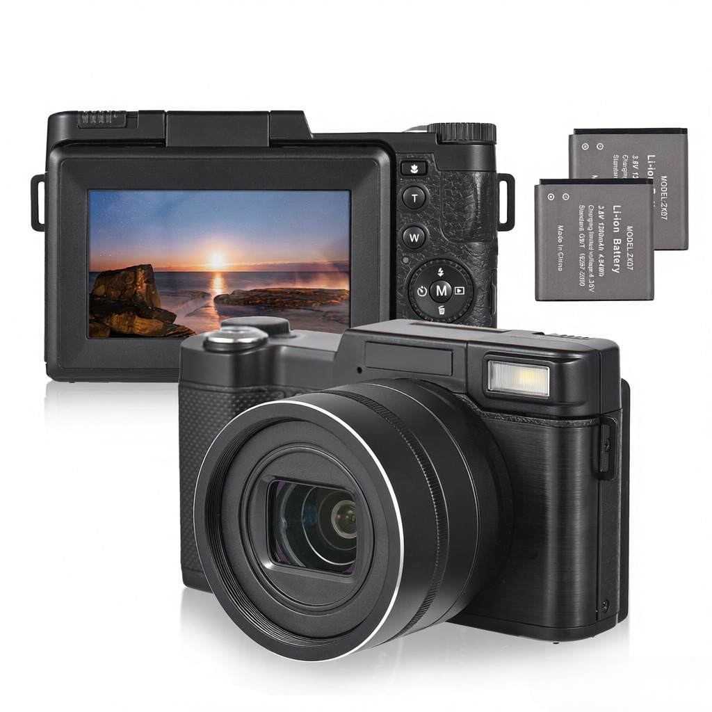 Камера цифровая видеокамера CD-R5 4K 48MP с экраном IPS 3.0 дюймов складным 5X оптическим 8X цифровым зумом автофокусом встроенным флешом 2 батарейками ремнем для видеоблогов