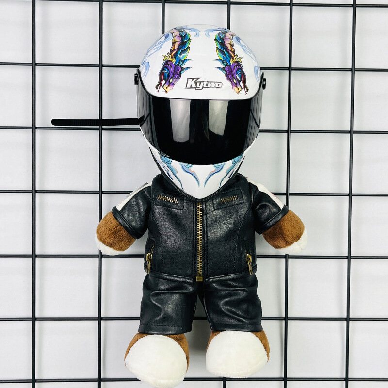 Черная кожаная куртка, мотоциклетная кукла, медведь, шлем, подарок на день рождения, приз за конкурс, подвеска-украшение, кукла для багажника мотоцикла.