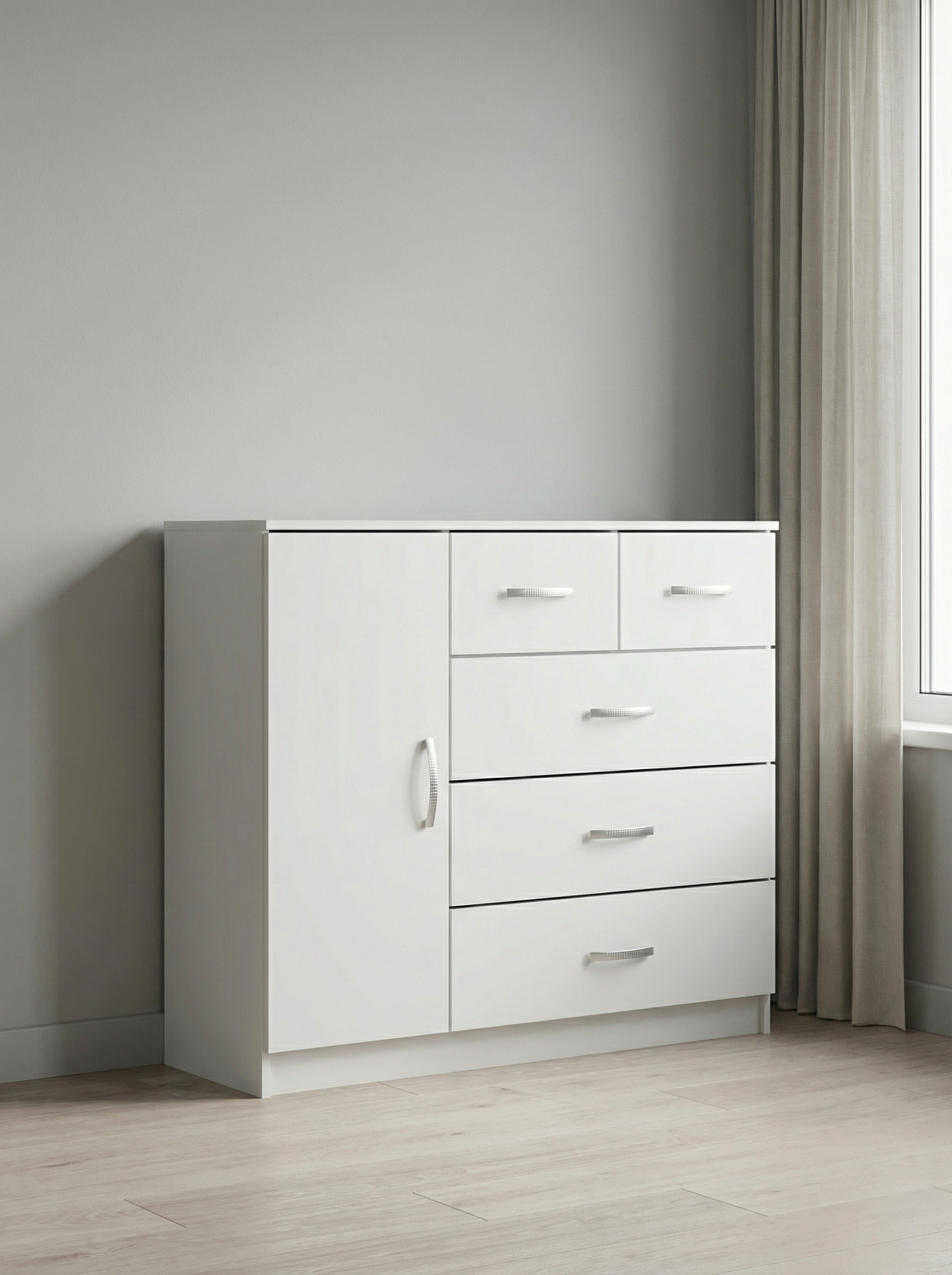 Комод Капри-14 с 5 ящиками и дверцей, ШхГхВ: 121х43х99 см, белый