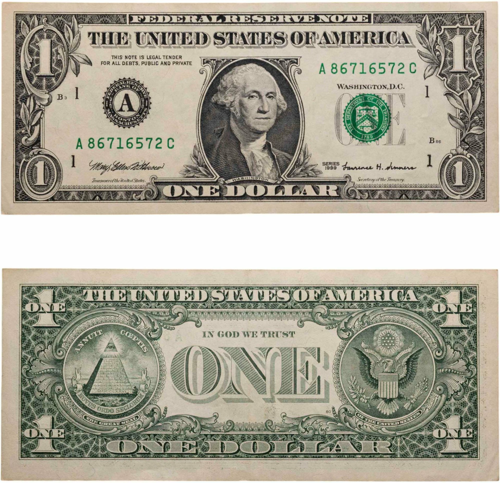 США 1 доллар 1999 год Pick 504 А - Бостон