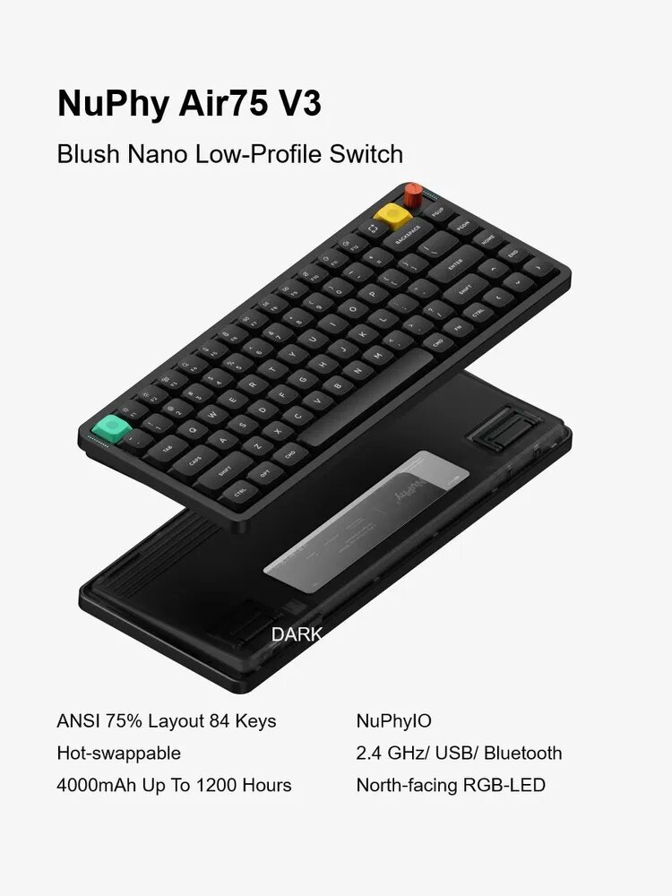 NuPhy Клавиатура беспроводная Air75 V3, Blush nano, Английская раскладка, черный, голубой