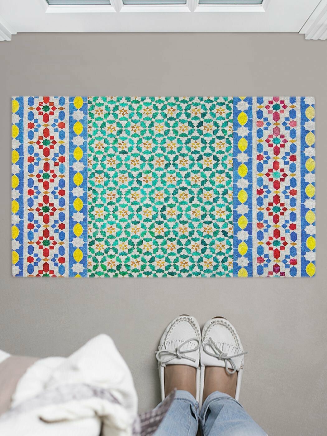 Коврик придверный в прихожую с принтом "Цветной орнамент" 45 на 75 см , JoyArty