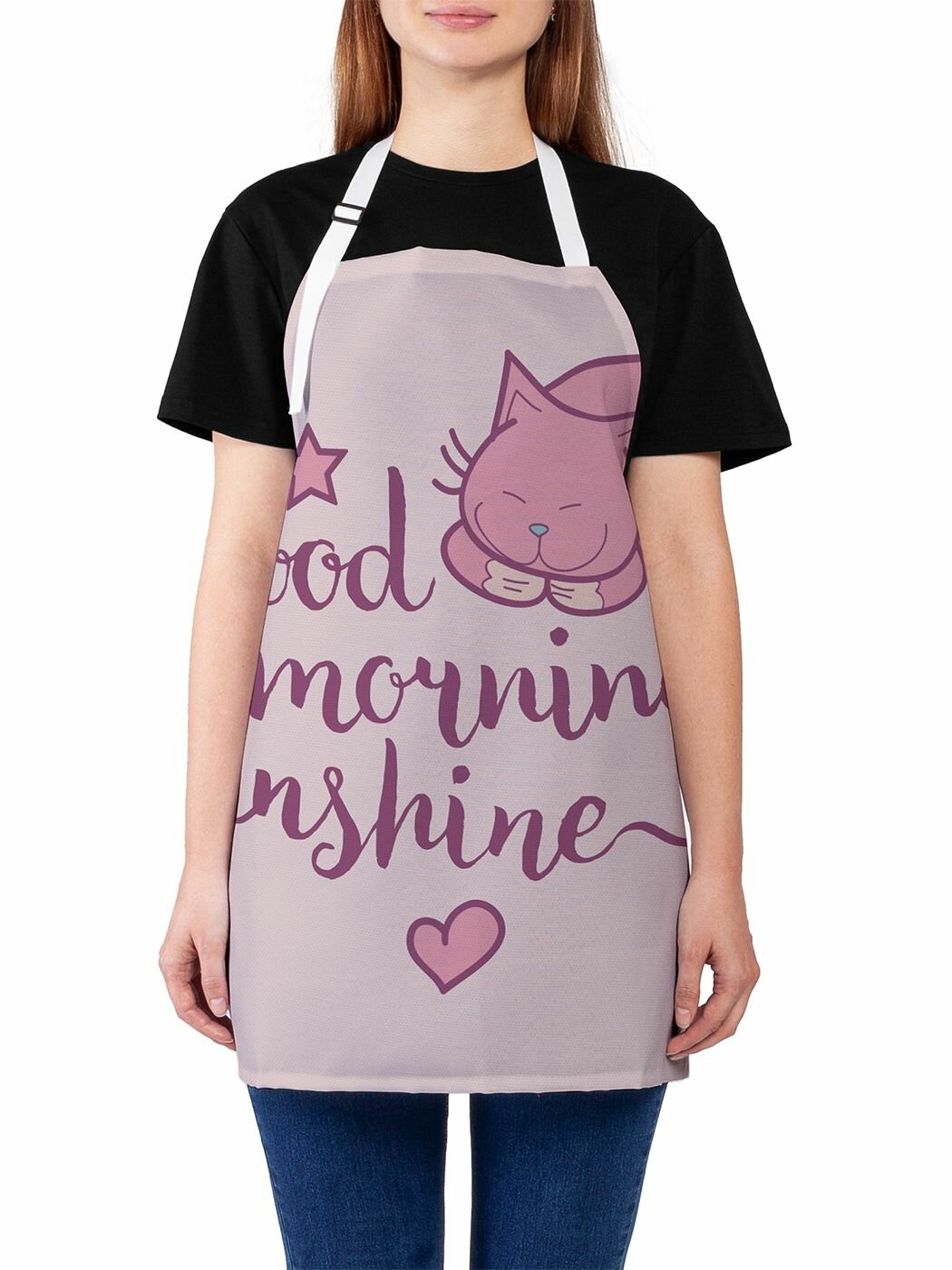 Фартук для кухни тканевый "Спящий котёнок утром" / водоотталкивающий, универсальный размер , JoyArty