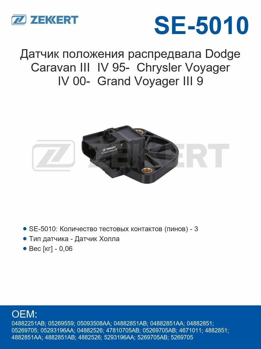 Zekkert Датчик положения распредвала Dodge Caravan III, IV 95-, Chrysler Grand Voyager III 99-, Pt Cruiser 03-