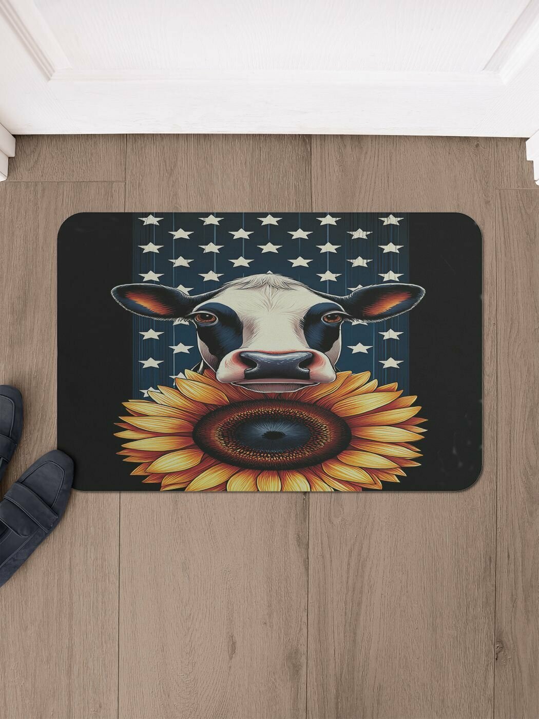 Коврик в прихожую прямоугольный "Корова и подсолнух" 58x38
