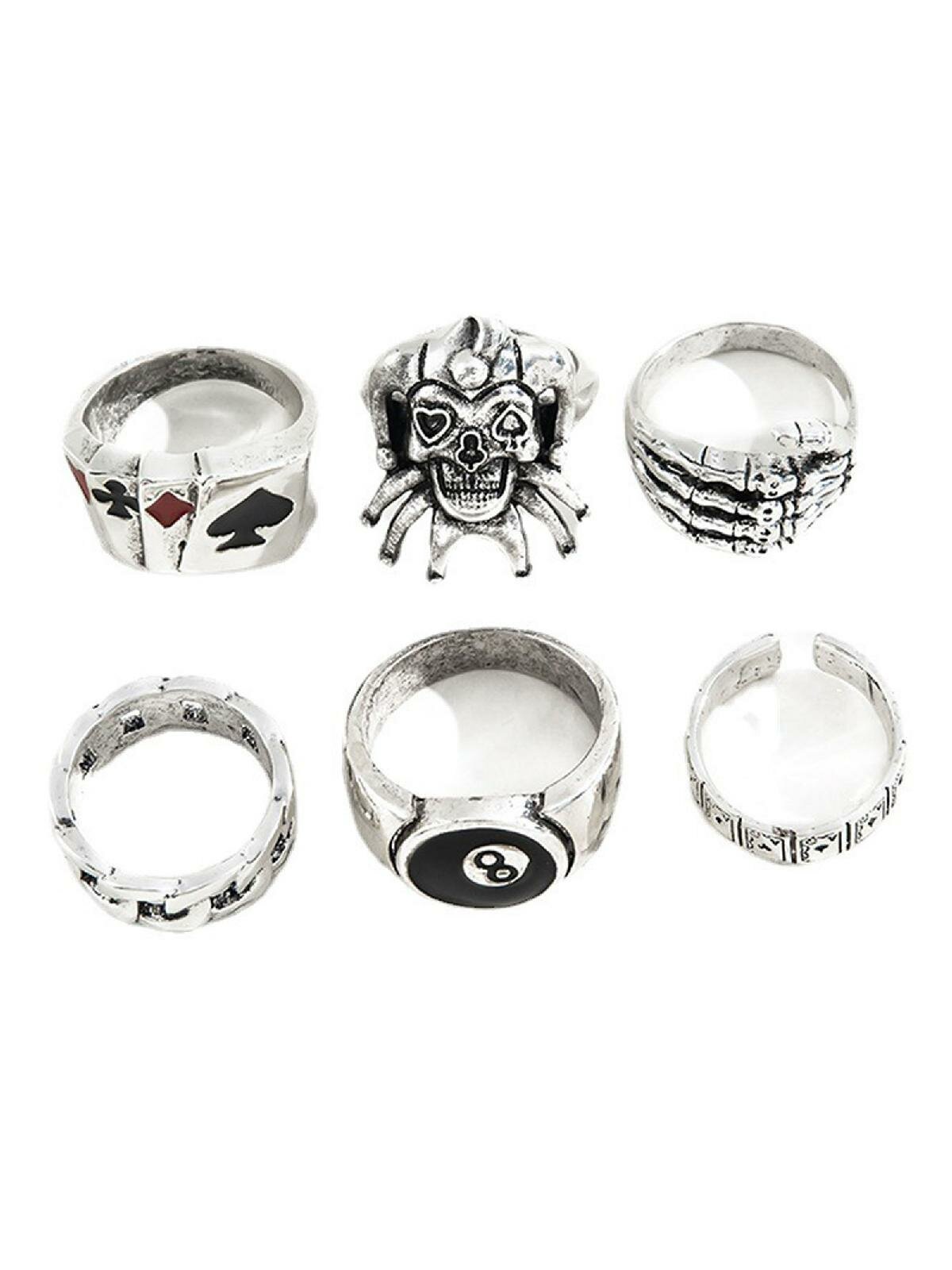 Набор из 6 частей, кольцо для покера с призрачным когтем в стиле панк-череп, клоун номер 8