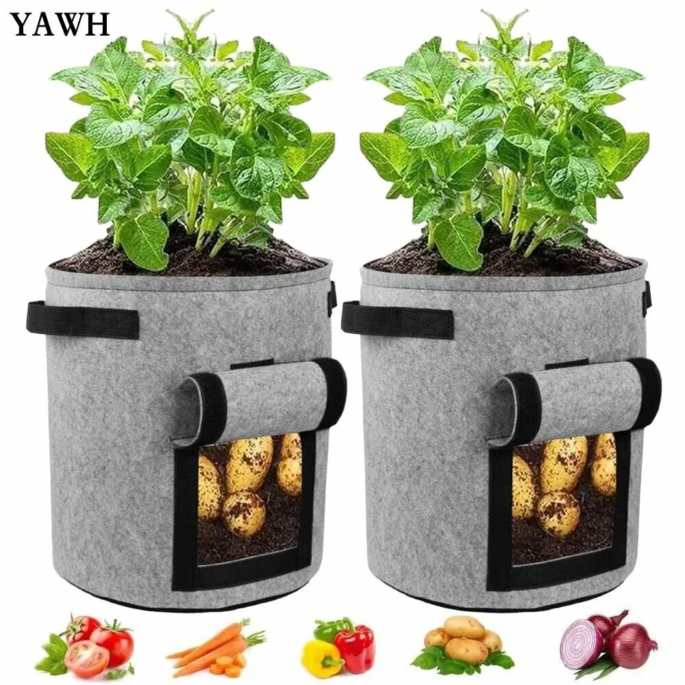 Набор из 4 мешков для выращивания картофеля, объемом 38 литров, с клапаном - Из прочной ткани с ручками и окном для сбора урожая, нетканые горшки-плантаторы для выращивания овощей и помидоров