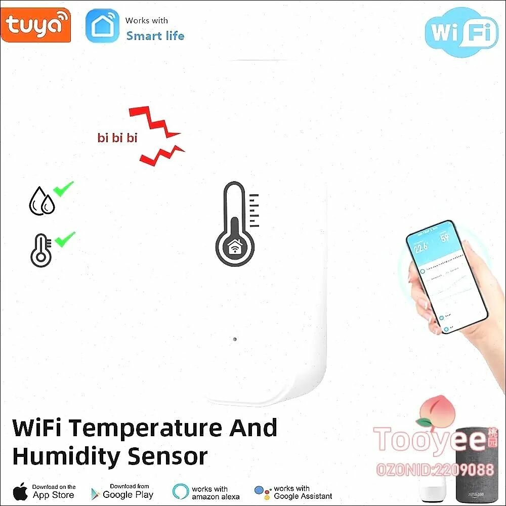 Датчик термометра Wi - Fi гигрометра для дома, беспроводной датчик температуры и влажности внутри и снаружи с уведомлением удаленного приложения, в сочетании с приложением Tuya, для домашней теплицы