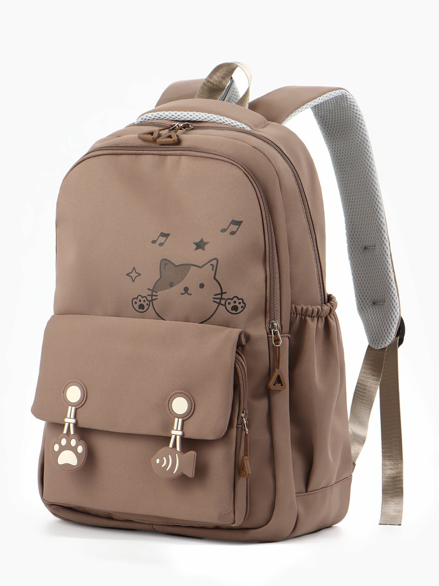 Рюкзак школьный "Котик", 3 кармана, 2 отделения, 29x14x44 см, бежевый