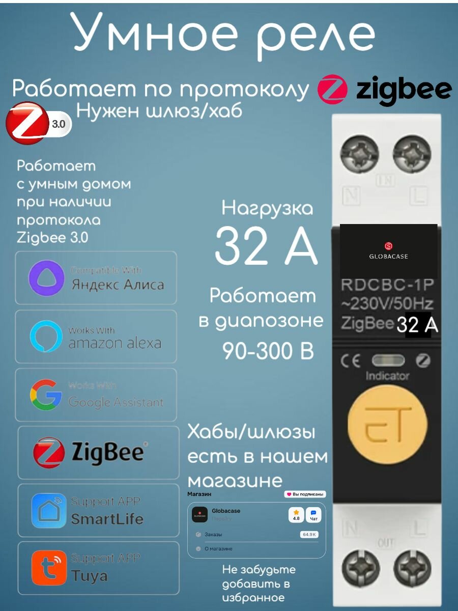 Умное реле-автомат Zigbee - программируемый выключатель 32 A